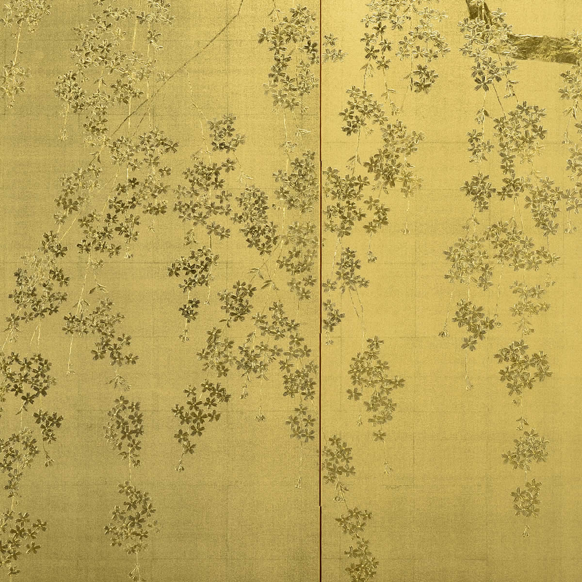 Weeping Sakura tree, Japanese folding screen - Kin Byobu, Japanese ...