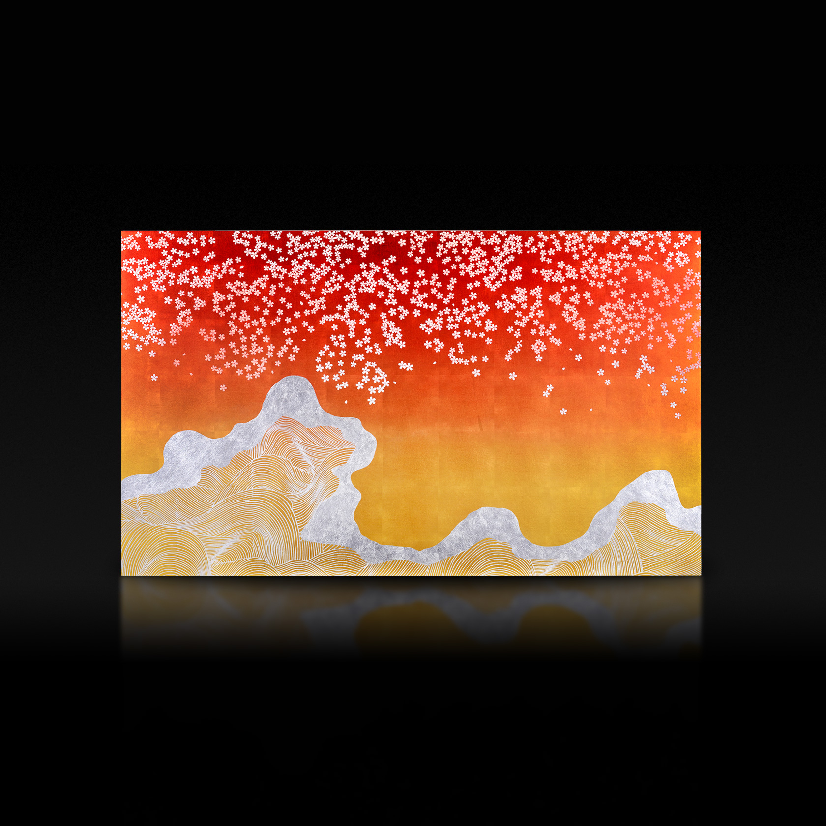 Sakura on the waves, Gold leaf Art Panel - Kin Byobu, Japanese Golden ...