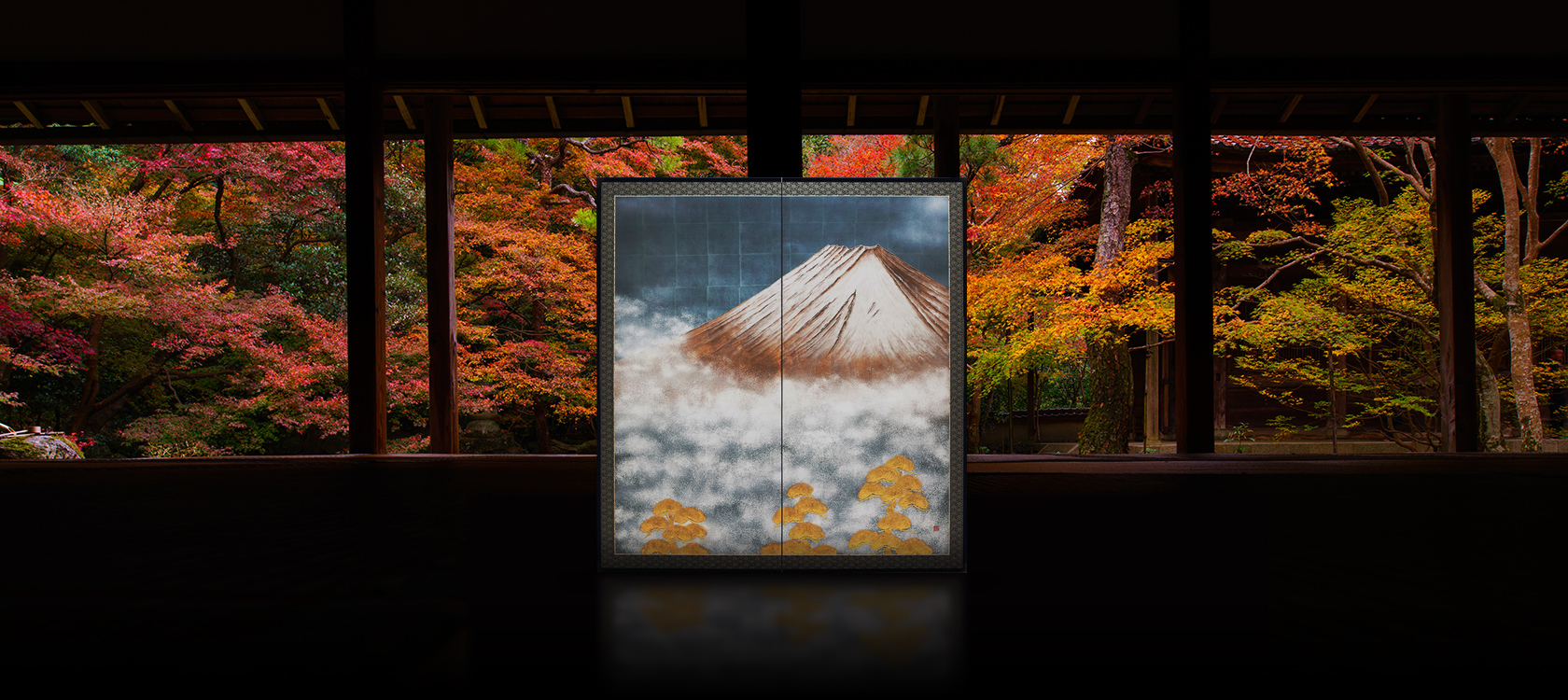 Fuji, Rikyu Japanese folding screen - Kin Byobu, Japanese Golden ...